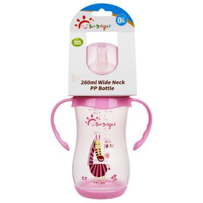 China 9oz 260ml PP Wide Neck Arc Baby Feeding Bottle Phthalate Free for sale