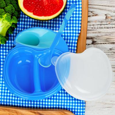 China Blue Easy Grip Baby Feeding Bowls And Spoons Bpa Free for sale