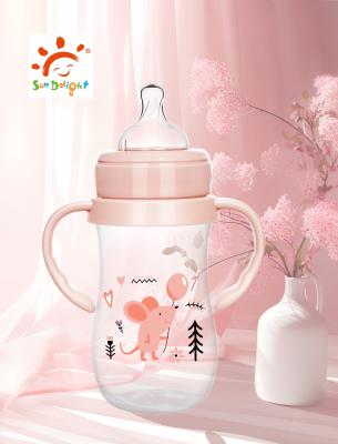 China 9oz 260ml PP Wide Neck Arc Baby Feeding Bottle Pink Color for sale