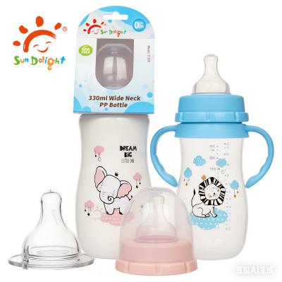 China Wide Neck PP Baby Feeding Bottle With Handle Manufactory for sale