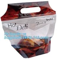 China Custom Printed Stand Up Zipper Pouch with Clear Window for Rotisserie Chicken Packing 200F for sale