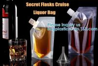 China Reusable Stand-Up Liquor Bags 500ml 17oz Drink Pouches with Funnel for Cold Hot Drinks for sale