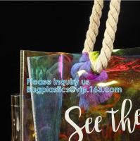 China Clear PVC Tote Bag 9.8x11x4.7 Inch Waterproof Stadium Handbag with Leather Handle for sale