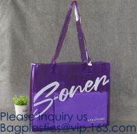 China Custom Clear PVC Transparent Travel Shopping Shoulder Bag 40x30cm Soft Handle Beach Tote for sale