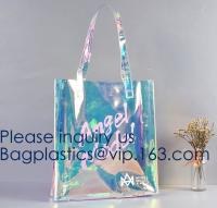China Custom Clear PVC Transparent Travel Shopping Shoulder Bag 40x30cm Soft Handle Beach Tote for sale