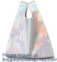 China Holographic Iridescent PU Leather Tote Bag 16x11 Inch Clear Stadium Work Bag for sale