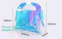 China Holographic Iridescent PU Leather Tote Bag 16x11 Inch Clear Stadium Work Bag for sale