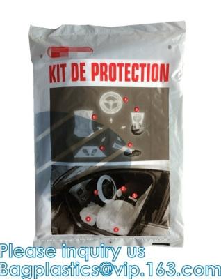China Universal Disposable Transparent Car Seat Cover Set 5 Seater Waterproof PE Steering Wheel Cover for sale