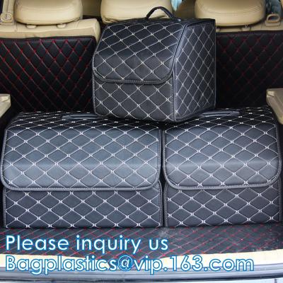 China Waterproof PU Leather Car Trunk Organizer Storage Box 35x32x30 cm Collapsible for sale