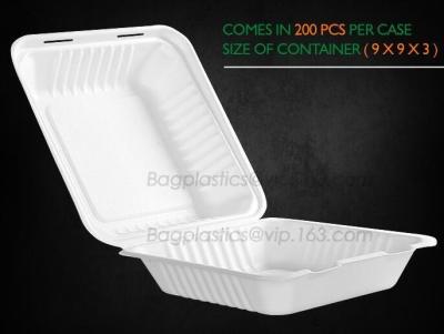 China Compostable Clamshell Take Out Food Containers 8x8 Inch 50 Pack Heavy Duty Sugarcane Fiber for sale