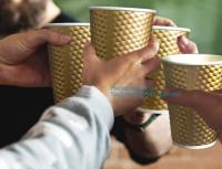 China 16 oz Gold Glitter Disposable Coffee Cups with Lids 100 Pack Insulated Hot Cups To Go for sale