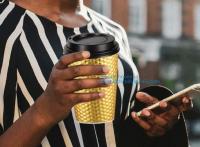 China 16 oz Gold Glitter Disposable Coffee Cups with Lids 100 Pack Insulated Hot Cups To Go for sale