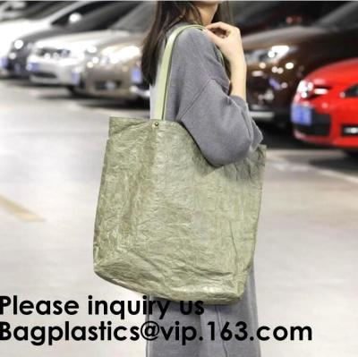 China Washable Tyvek Kraft Paper Shopping Tote Bag 35x40cm with Cotton Linen Lining Custom Logo for sale