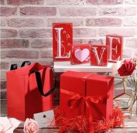 China Red Gift Box Set 20x18x8 cm with Ribbon Paper Filler Handbag Card for Valentine Proposal for sale