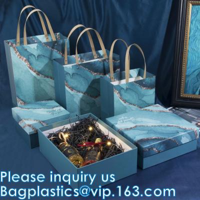 China Luxury Silk Paper Gift Bags with Handles 9.5x3.15x6.7 Inches 5 Pcs for Wedding Party Boutique for sale