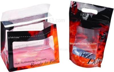 China Hot Food Delivery Bags 12.75x5.75x10.25 Inch Plastic Rotisserie Chicken Bags with Clear Window for sale