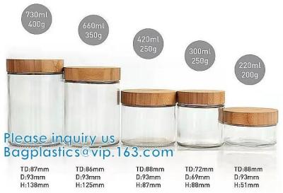 China Custom Logo Square Glass Storage Jar with Bamboo Lid 220ml 300ml 420ml 660ml 730ml for sale