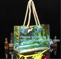 China Clear PVC Tote Bag 9.8x11x4.7 Inch Waterproof Stadium Handbag with Leather Handle for sale