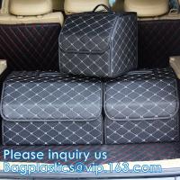 China Waterproof PU Leather Car Trunk Organizer Storage Box 35x32x30 cm Collapsible for sale