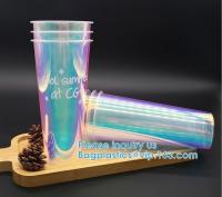China U Shaped Disposable Glitter Cup 450ml Plastic Beverage Cup with Lid for Juice Coffee Tea Takeaway for sale
