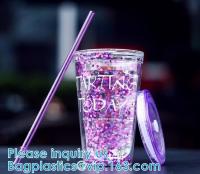 China Plastic Double Layer Glitter Water Bottle 420ml Insulated Cup for Party Wedding Home for sale