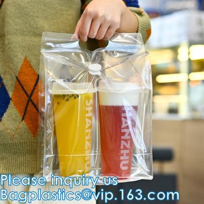 China OPP Milk Tea Tote Bag Biodegradable Plastic Cup Carrier for Coffee Store 12x8cm for sale