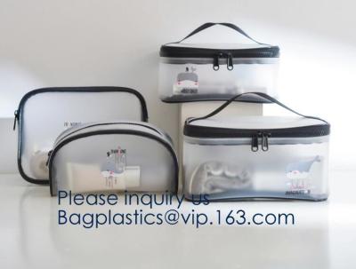 China 3Pcs Clear PVC Cosmetic Bag Set Waterproof Travel Toiletry Organizer 12x4x8 Inches for sale