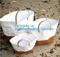 China Tyvek Tote Bag 35x38cm Washable Kraft Paper Shopping Bag with Cotton Linen Lining for sale