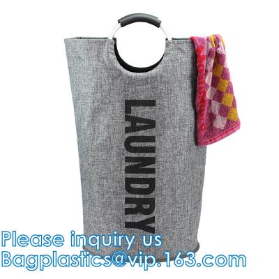 China 90L X-Large Collapsible Laundry Basket 600D Oxford Fabric Waterproof Laundry Hamper with Padded Handles for sale