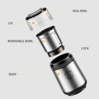 China Medium Powder Removable Coffee Grinder EU Plug Transparent Lid SS304 Silver Coffee Machine for sale