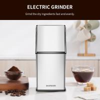China Silver 304 Stainless Steel Electric Coffee Grinder Lid Press Button Coffee Bean Mill Grinder for sale