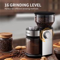China 12 Cup Electric Blade Burr Coffee Grinder 16 Grinding Settings Safty Lock Burr Flat Silver for sale