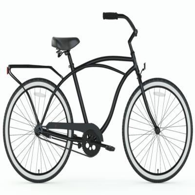 China 26 Steel Matte Black Men's Single Speed Coaster Brake Beach Cruiser Bike with Rear Carrier for sale