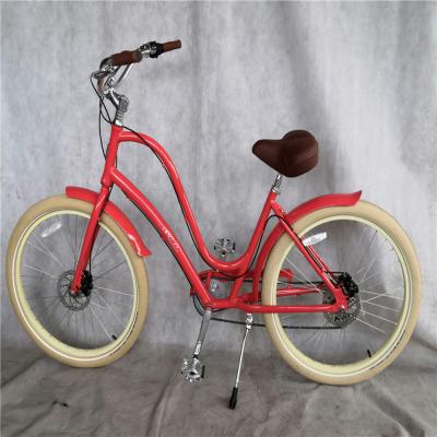 China Lightweight Aluminum Unisex Step Thru 8 Speed Hybrid Women Beach Cruiser Bike Bicycle 26 Inch for sale