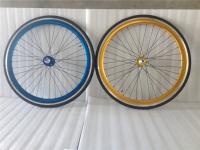 China 43mm Anodized Blue Flip Flop Fixed Gear Road Bike Wheel Set with Colorful Spokes for sale