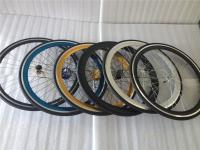 China 43mm Anodized Blue Flip Flop Fixed Gear Road Bike Wheel Set with Colorful Spokes for sale