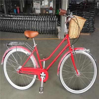 China Vintage Lady Bike with Basket Red Color Low Step Through Hybrid 5 Speed Comfort Cruiser for sale