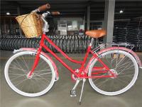 China Vintage Lady Bike with Basket Red Color Low Step Through Hybrid 5 Speed Comfort Cruiser for sale