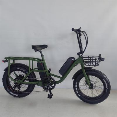 China 1000W 48V 34A Folding Frame Electric Cargo Bike with 20 Inch Fat Tires and Rear Carrier for sale