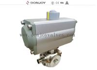 China SS304 3 Way Sanitary Ball Valve With Horizontal Aluminum Actuator for sale