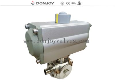China SS304 3 Way Sanitary Ball Valve With Horizontal Aluminum Actuator for sale