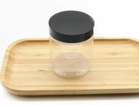 China Empty Screw Cap 400ml Plastic Jar Transparent Refillable With Black Lid for sale