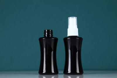 China Hot Sale PET unique design black plastic perfume spray bottles， liquid spray bottle for sale