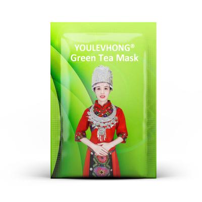 China Soothing YOULEVHONG Green Tea Sheet Mask Hydrates Skin Calms Redness Light Scent for sale