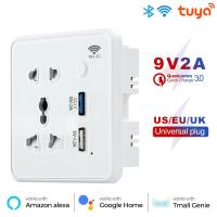 China Smart Power Home Tuya 13A Outlet Wifi Universal Wall Plug With USB Grass Panel for sale
