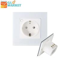 China Glomarket Tuya Smart EU Standard Socket 16A WiFi Smart Home Glass Panel Wall Power Socket Work Alexa Google Home Compati for sale