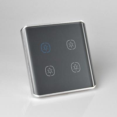 China Tuya Wifi Zigbee 4 Gang Smart Switch UK / EU Standard Curved Surface Touch Control for sale