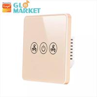 China Tuya Smart Wifi Fan Switch EU Standard Glass Touch Wall Wireless Remote Control for sale