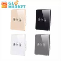 China Tuya Smart Wifi Fan Switch EU Standard Glass Touch Wall Wireless Remote Control for sale