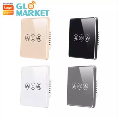 China Tuya Smart Wifi Fan Switch EU Standard Glass Touch Wall Wireless Remote Control for sale